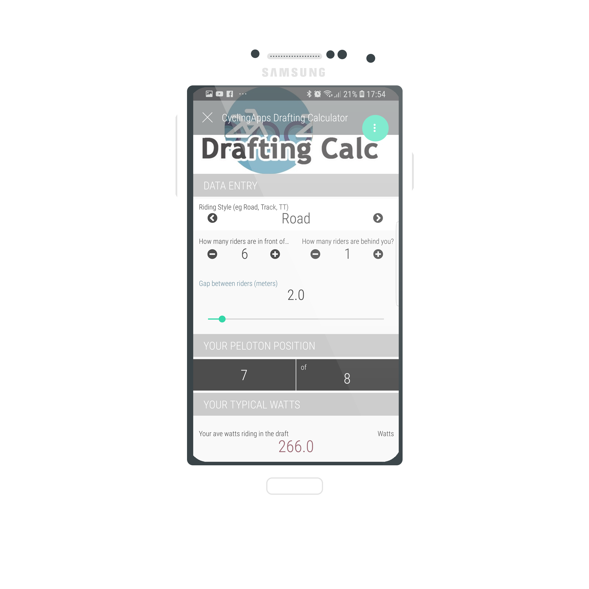Drafting Calculator - CyclingApps.net (Fastfitness Group)